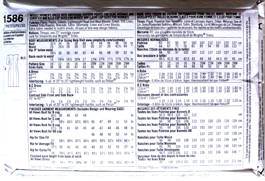 Princess Seam Dress Simplicity Sewing Pattern 1586 Size 20w - 28w UC ...