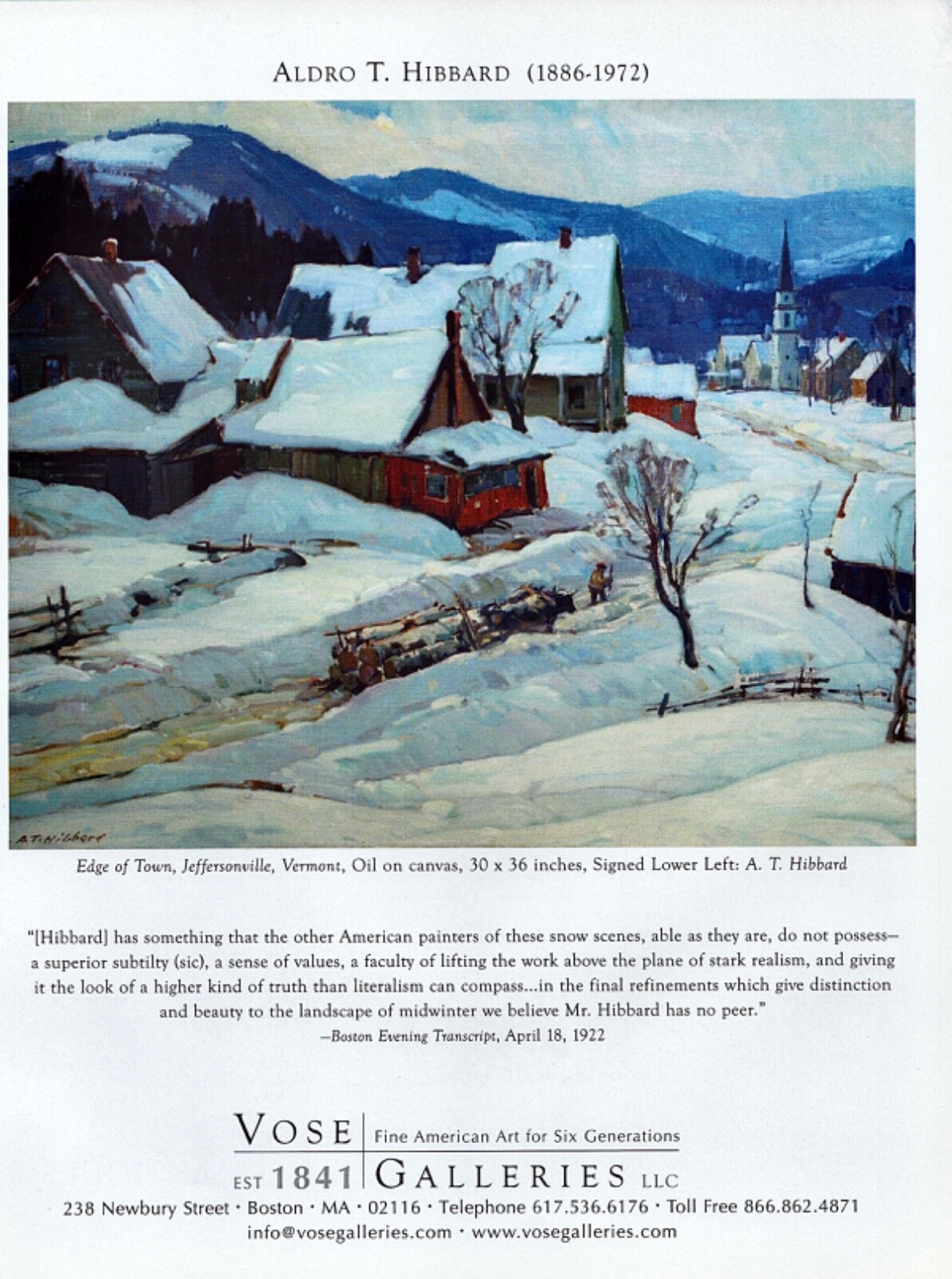 ALDRO T. HIBBARD Art Gallery Exhibit ~ Jeffersonville Vermont ~ PRINT ...
