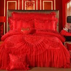 Lace Red Pink Wedding Luxury Royal Bedding Set Bedspread Flat Sheet ...