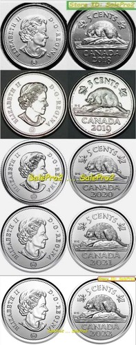 5x CANADA 2018 2019 2020 2021 2022 CANADIAN BEAVER NICKEL QUEEN 5 CENT ...