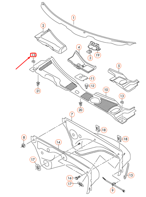 Audi A4 B8 A5 Scuttle Water Box Cover Clips Screws x2 Genuine 8K0819664 ...