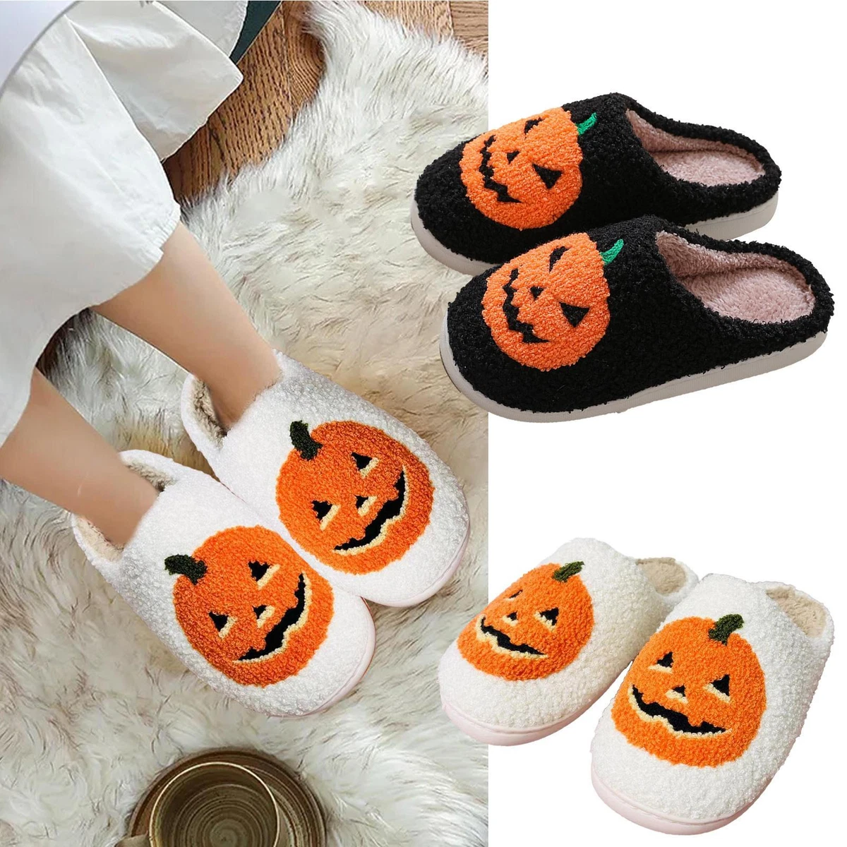 factory sale outlet Halloween Pumpkin Slippers, Fluffy Spooky Slippers ...