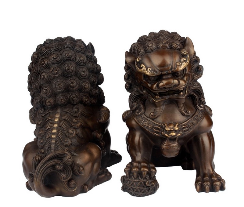 Pair Brass Lion Statue Chinese Classical Guardian Door Fu Foo Feng Shui ...