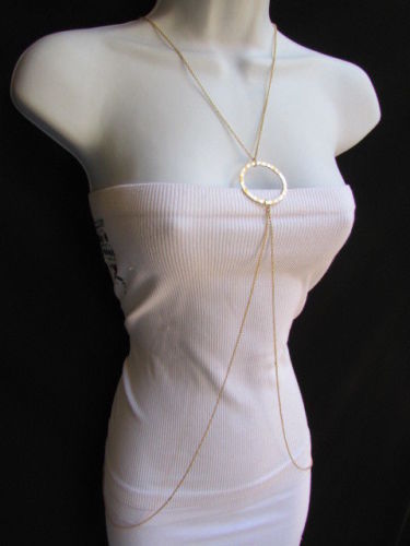 WOMEN GOLD LONG STRAND THIN CHAINS METAL CLASSIC BODY JEWELRY NECKLACE ...