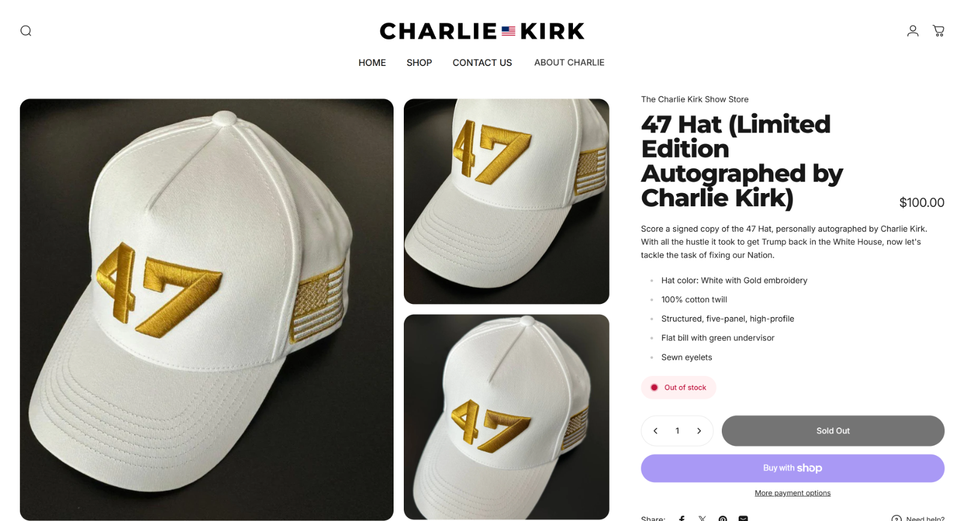 Charlie Kirk Signed Hats