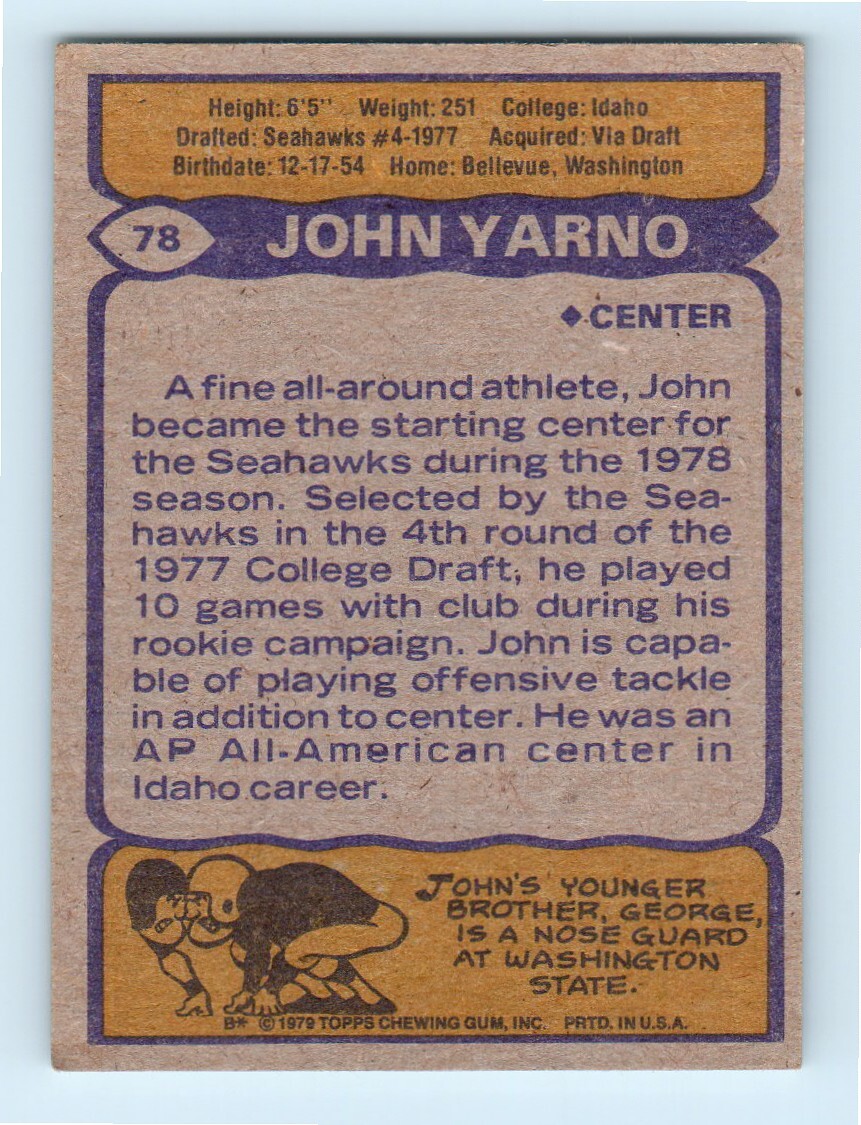 1979 Topps John Yarno RC Seattle Seahawks #78 | eBay