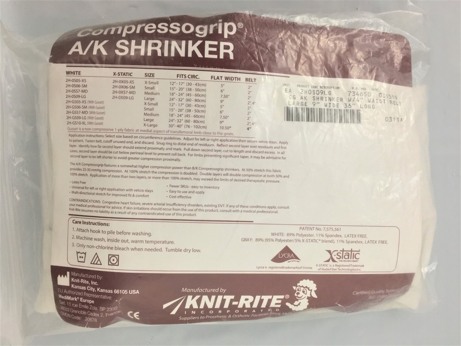 KNIT-RITE COMPRESSOGRIP AK SHRINKER, HIP BAND, 25-30MMHG COMPRESSION ...