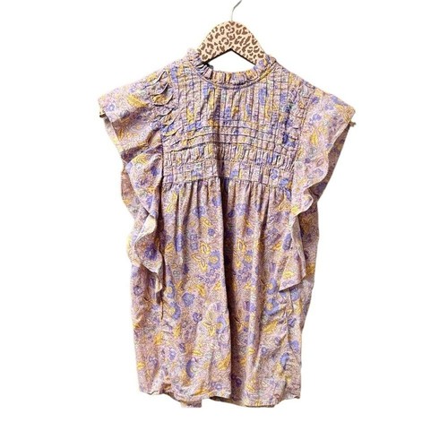 Love the Label Josepha Printed Smocked Short Sleeve Blouse Top Lavender ...