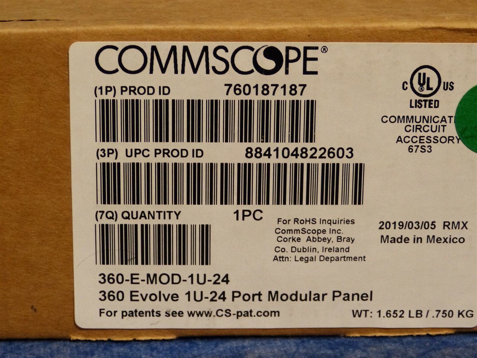 Commscope 760187187 360-E-MOD-1U-24 SYSTIMAX 360 Evolve 24-port flat ...