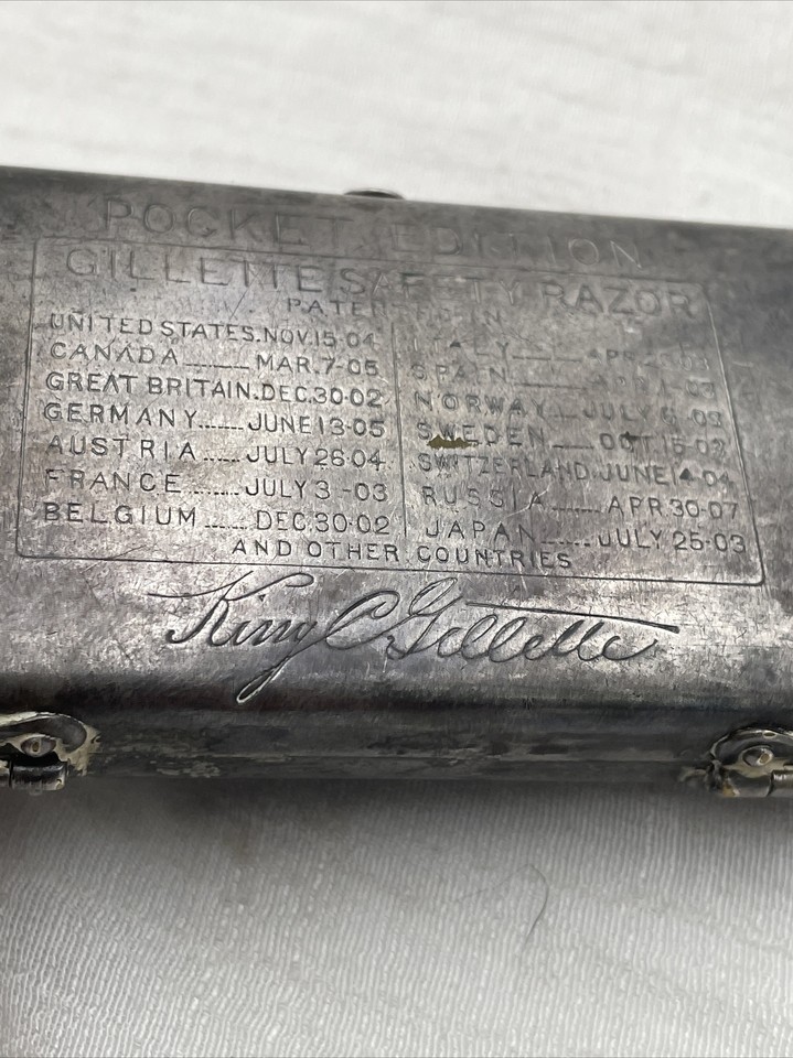 King Gillette Silver Plated Metal Safety Razor Box Pocket Edition Case ...
