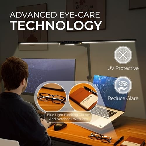 LED Desk Lamp, Anti Eyestrain with Blue Light Blocking Glasses Included ...