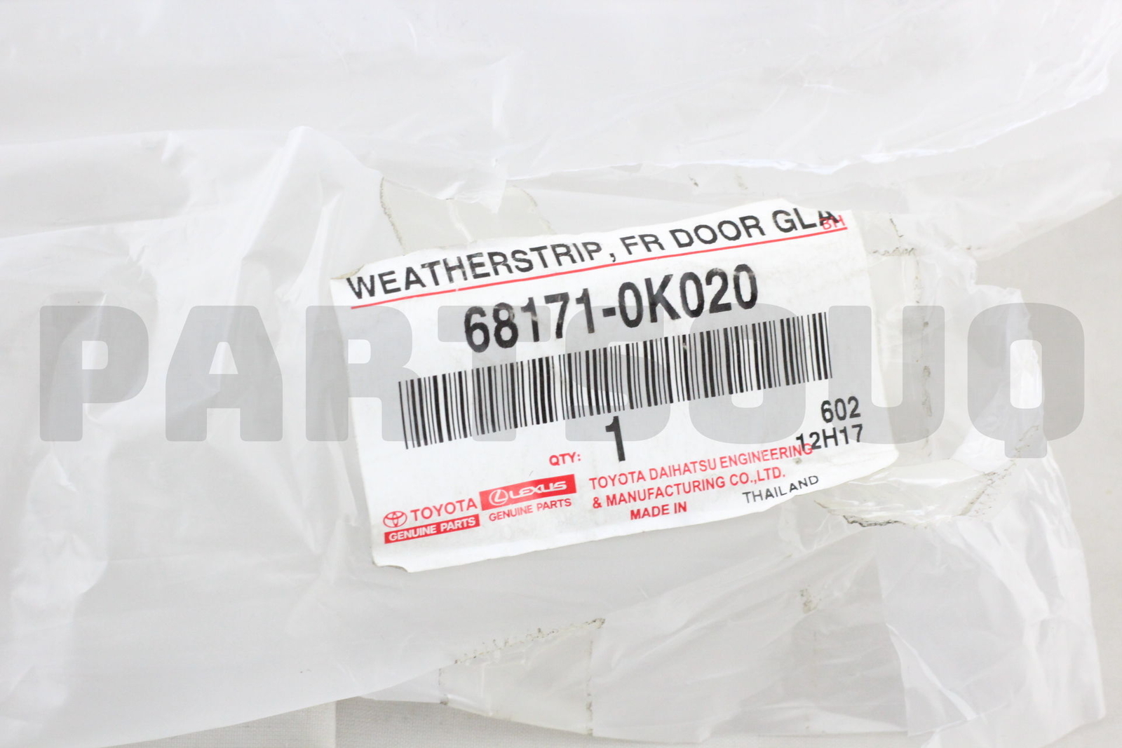 681710K020 Genuine Toyota WEATHERSTRIP, FRONT DOOR GLASS, INNER RH ...