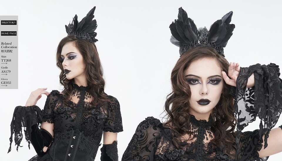 Devil Fashion Black Gothic Retro Cross Beading Feather Costume Crown ...