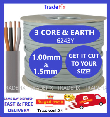 3 CORE & EARTH 1mm & 1.5 mm Quality Electrical Cable Wire 6243Y FREE ...