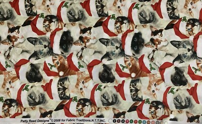 2yds 42”W Fabric 2008 Christmas CATS Santa Hats Patty Reed Cotton | eBay