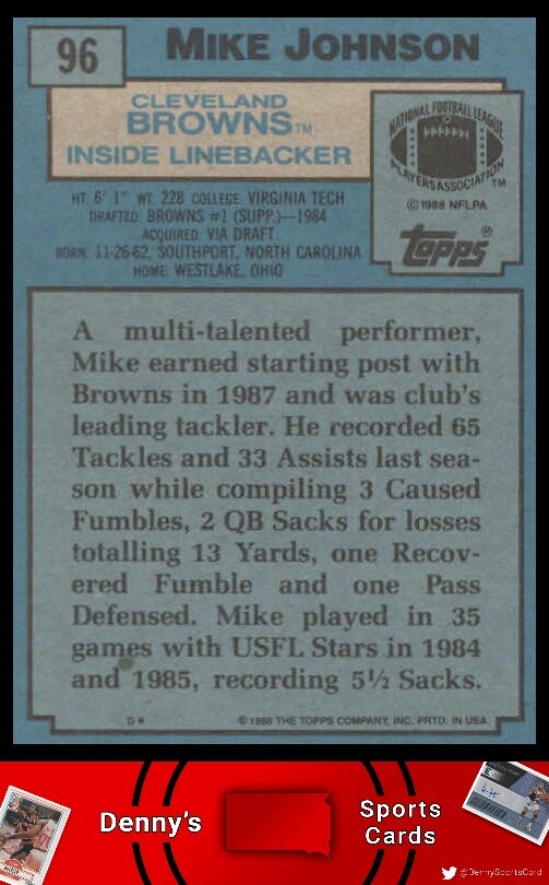 1988 Topps #96 Mike Johnson Cleveland Browns Football Card | eBay