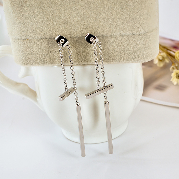 925 Sterling Silver Solid Plain Bar Stick Drop Dangle Stud Earrings ...