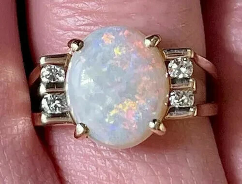 2Ct Oval Cut Lab Created Fire Opal Engagement Ring 14K Yellow Gold ...