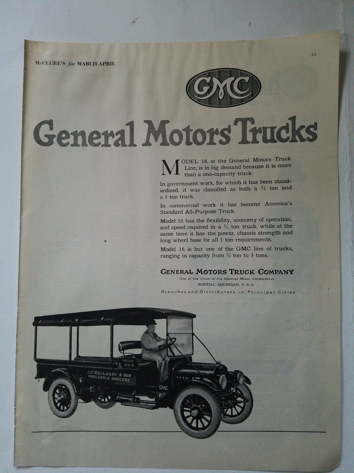 1920 GMC General Motors JF Halliday wholesale grocers truck vintage ad ...