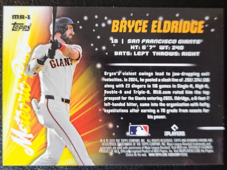BRYCE ELDRIDGE 2025 Bowman Chrome METEORIC RISE INSERT #MR-1 SF GIANTS ...