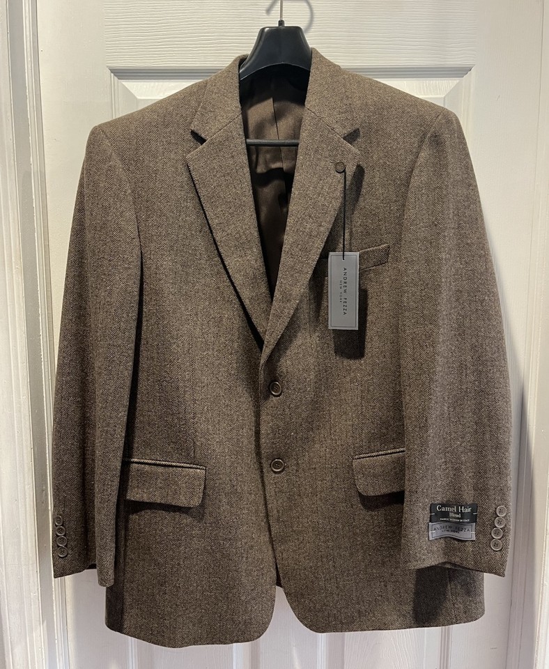 Andrew Fezza Blazer Jacket Mens Size 44R Brown Lined Camel Hair Single Breasted | eBay