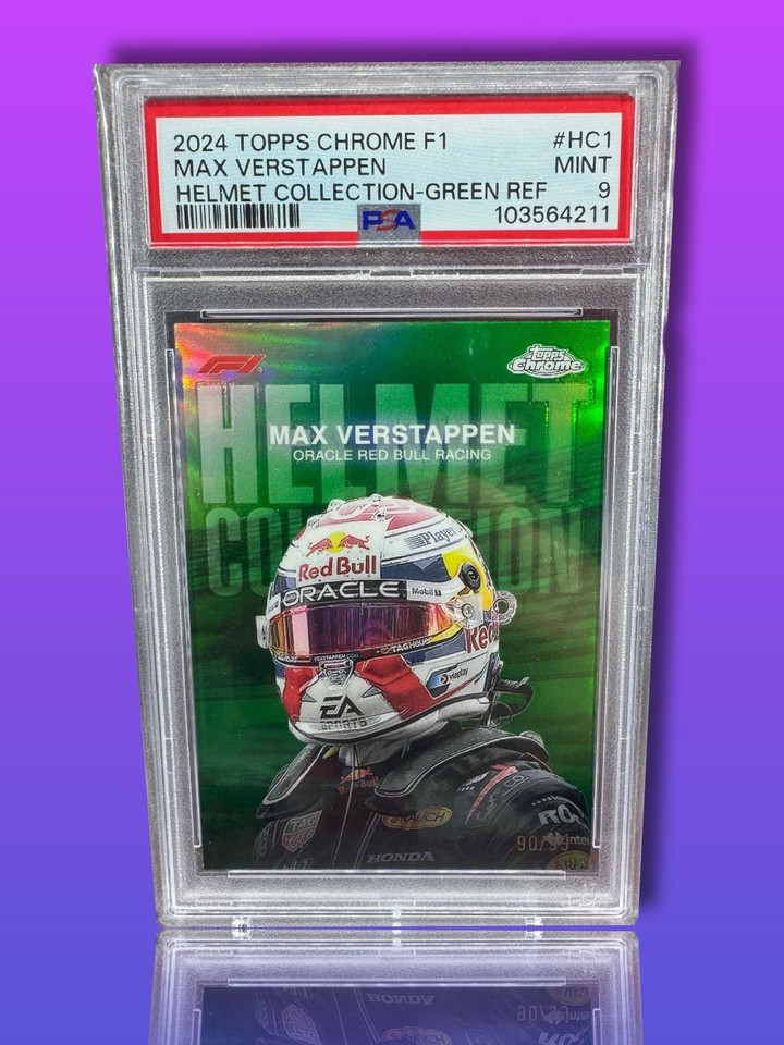 2024 Topps Chrome F1 Formula 1 Max Verstappen Helmet Green /99 PSA 9 | eBay