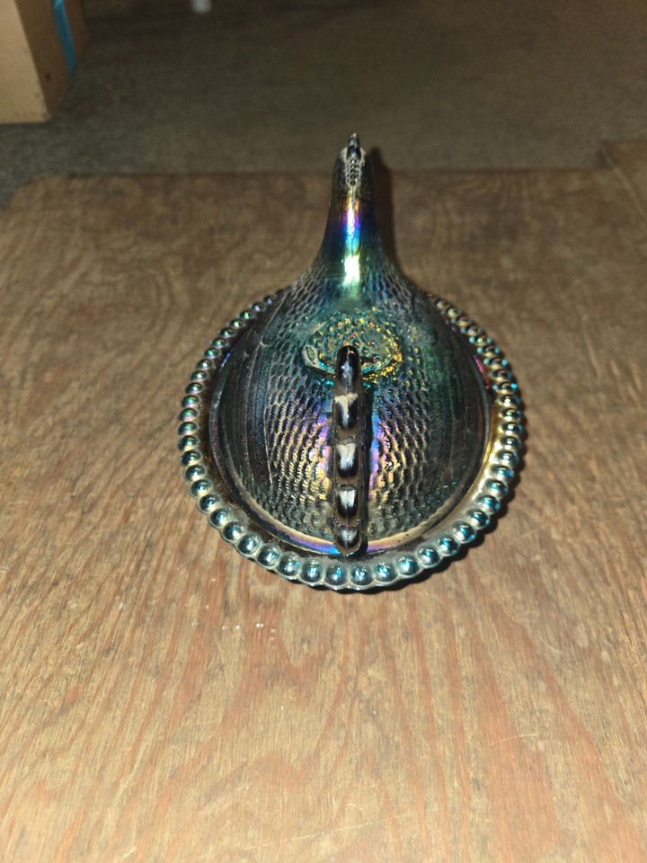 Vintage Indiana Glass Iridescent Carnival Blue Hen on Nest Covered ...