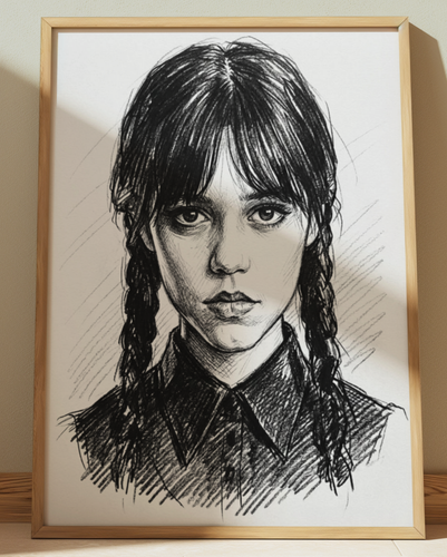 WEDNESDAY ADDAMS ADDAMS FAMILY DRAWING PRINT PORTRAIT SKETCH 8" x 10 ...