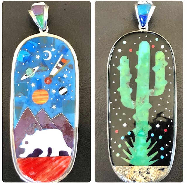 Two HUGE 4" Climate Pendants Alaska Polar bear Desert Cactus NASA sky ...