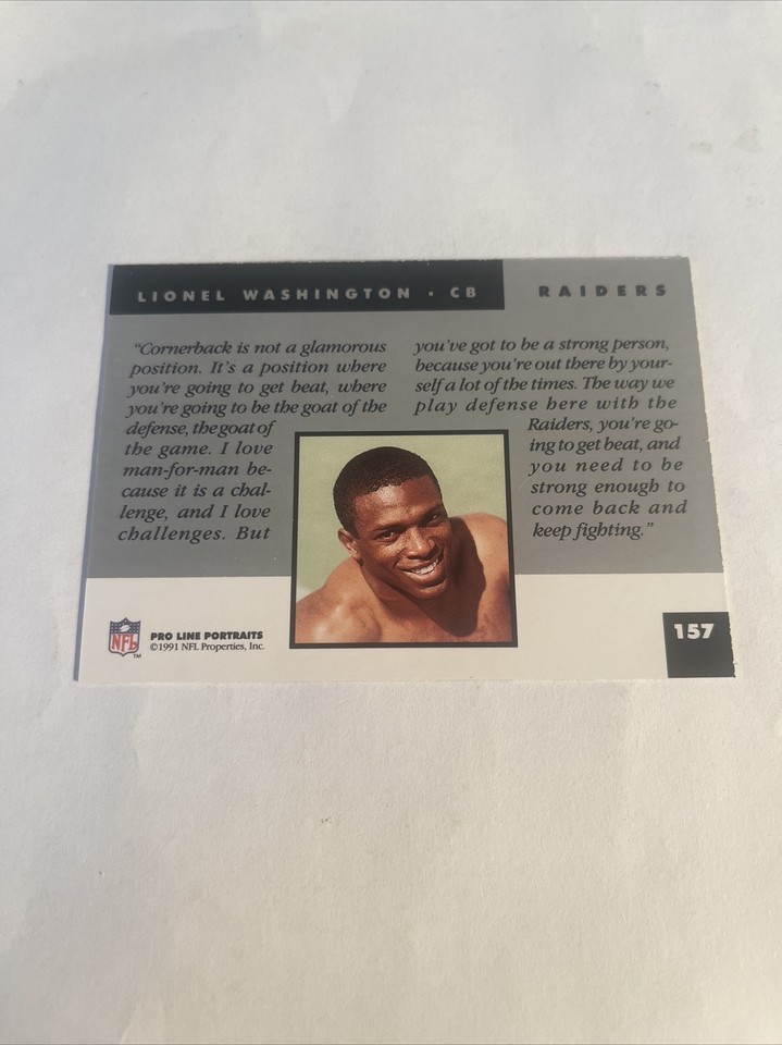 1991 NFL Pro Line Portraits Lionel Washington #157 Los Angeles Raiders ...