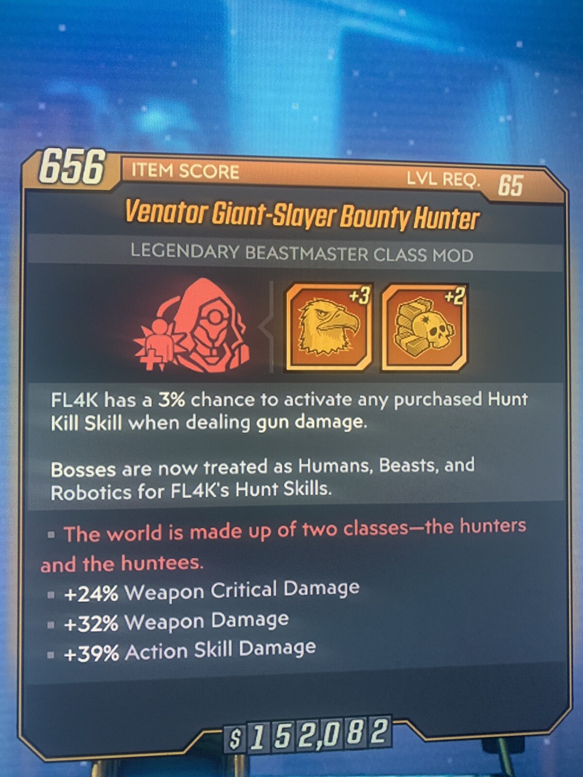 Lvl 72 Venator Giant-Slayer Bounty Hunter God Roll Fl4k Com BL3 Xbox/PC ...