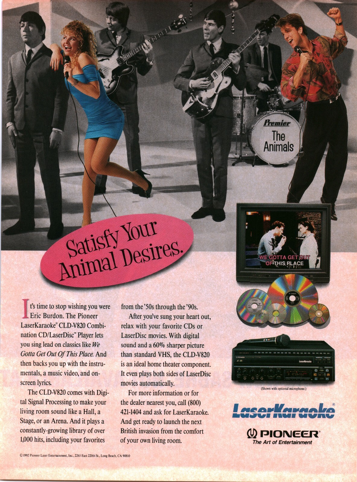 1992 VINTAGE PRINT AD - PIONEER LASER KARAOKE CLD-V820 LASERDISC AD ...