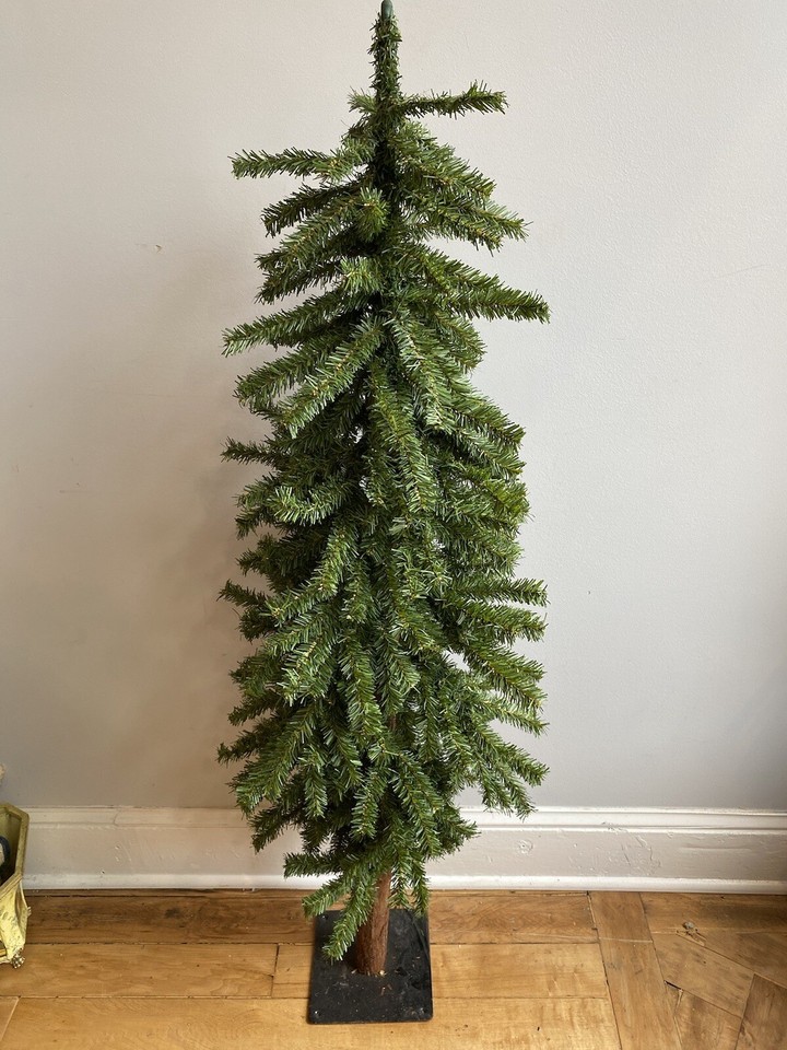 4’ Artificial Rustic Primitive Pencil Evergreen Christmas Tree w Bark ...