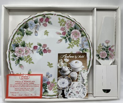 Andrea by Sadek Flowers & Berries Cake Plate & Server Knife Spatula ...