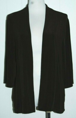 Chico's Travelers Acetate Slinky Brown Open Pockets Cardigan Jacket ...