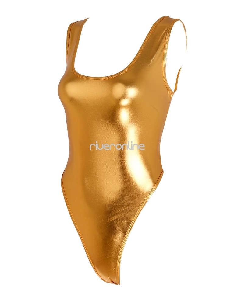 Women Sexy Metallic One Piece High Cut Leotard Bodysuit Thong Swimsuit