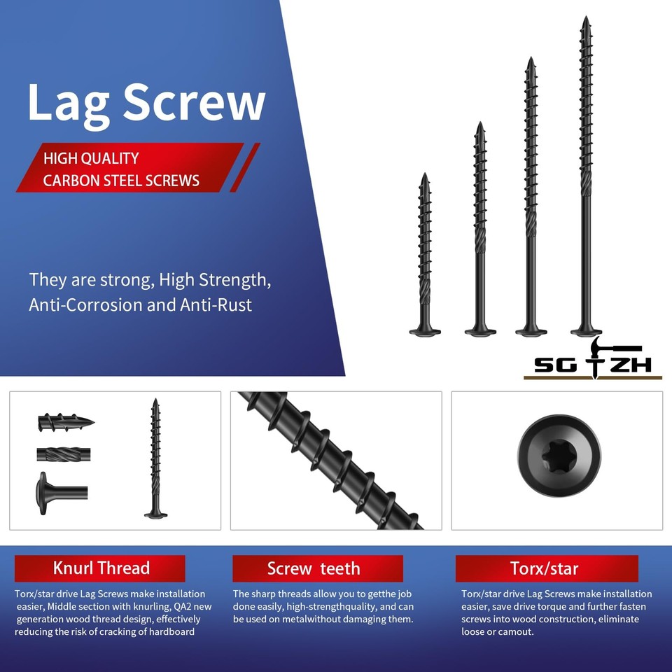 SG TZH #14 x 4 Inch Lag Screws (70Pcs) 2lb. Structural Wood Screw ...