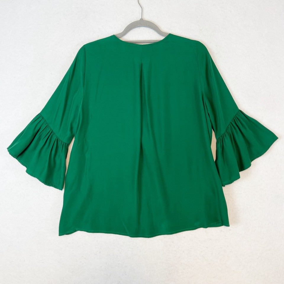 La Roque Silk Top Women's SP Bell Sleeves Satin Green Jewel Tone Party ...