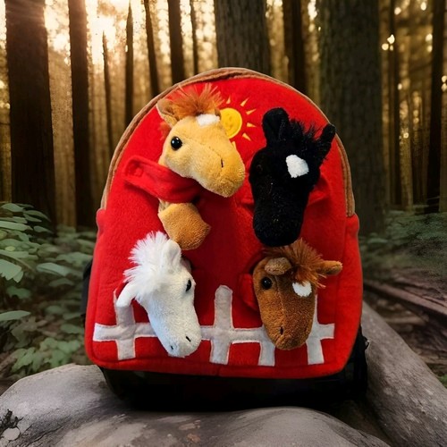 Unipak Designs Plush Red Barn Backpack With 4 Horses Excellent ...