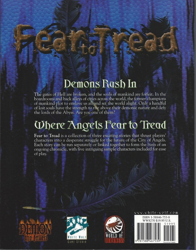 Demon The Fallen RPG Fear To Tread SC NEW OOP White Wolf WW 8270 | eBay