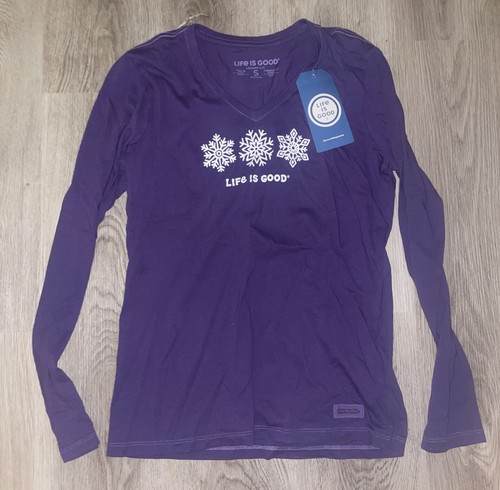 Life is Good. Women's Snowflake Long Sleeve Crusher Tee Violet Purple ...