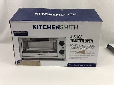 Kitchen Smith 4 Slice Toaster Oven, Broil Reheat Toast and More, OPEN ...