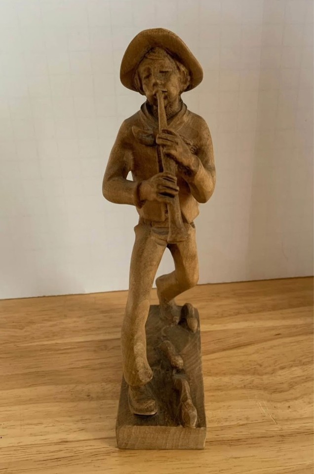 Vintage Wood Hand Carved Pied Piper of Hamelin Figure Sculpture Statue ...