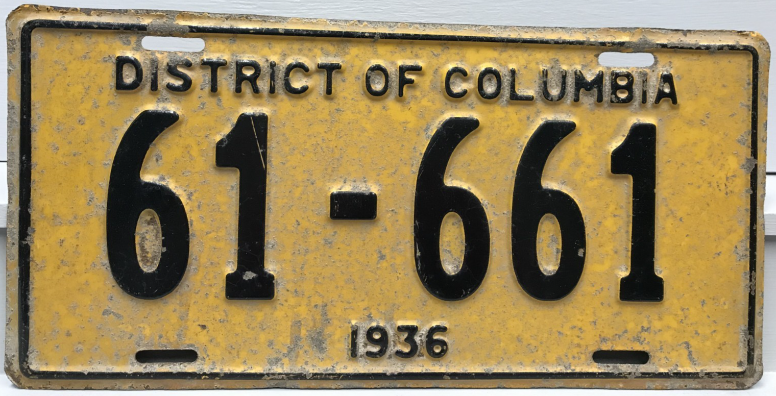 1936 District of Columbia Washington DC License Plate 61-661 | eBay