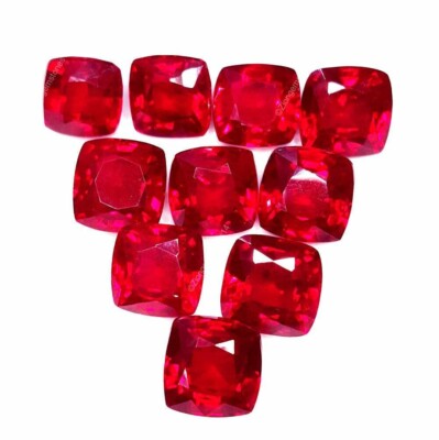 10 Pcs 8-10 Cts Authentic Ruby Cushion Faceted Certified Gemstone ...
