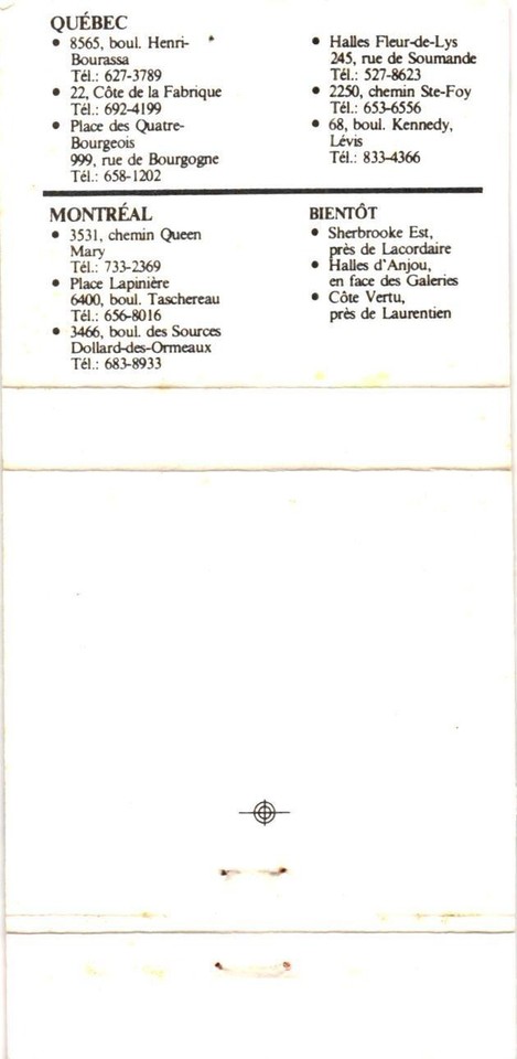 Quebec Montreal Canada Pacini Cafe Restaurant Vintage Matchbook Cover ...