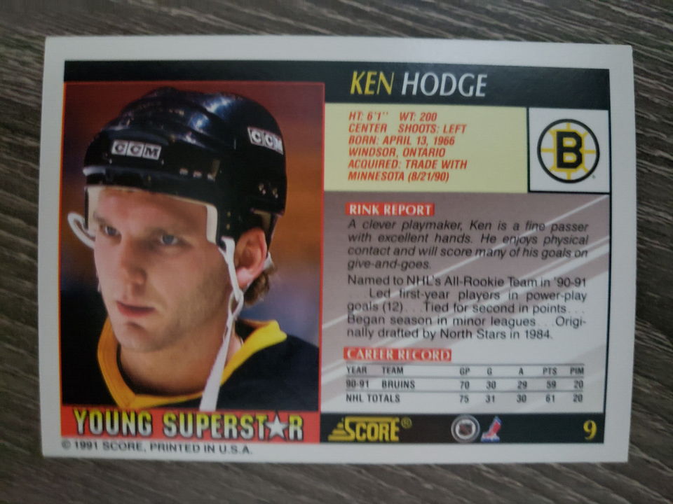 1991-92 Score Young Superstar Ken Hodge Hockey Card #9 Boston Bruins | eBay