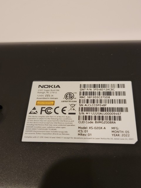 NOKIA XS-020X-A 3FE48312ACBC ONT Fiber Modem UNIT ONLY for sale online ...