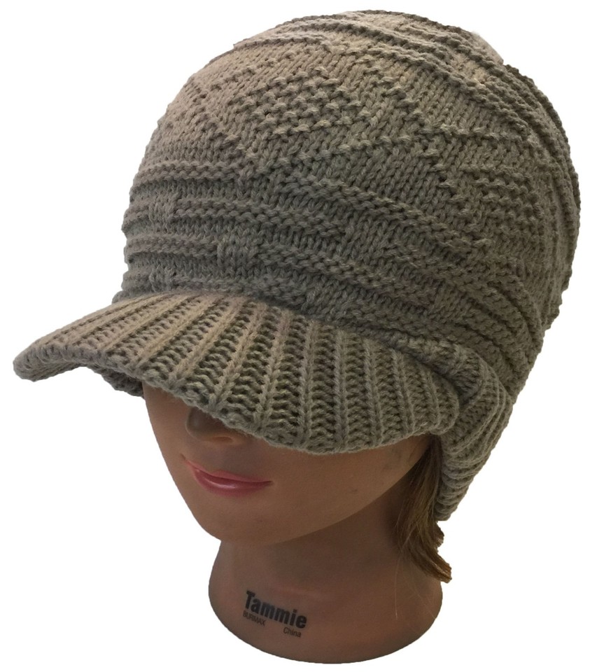 Ladies Women Knit Visor Beanie Warm Winter Ski Hat Cap | eBay