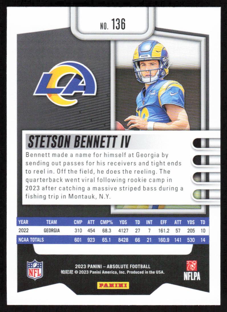 2023 Panini Absolute 136 Stetson Bennett IV Los Angeles Rams RC ...
